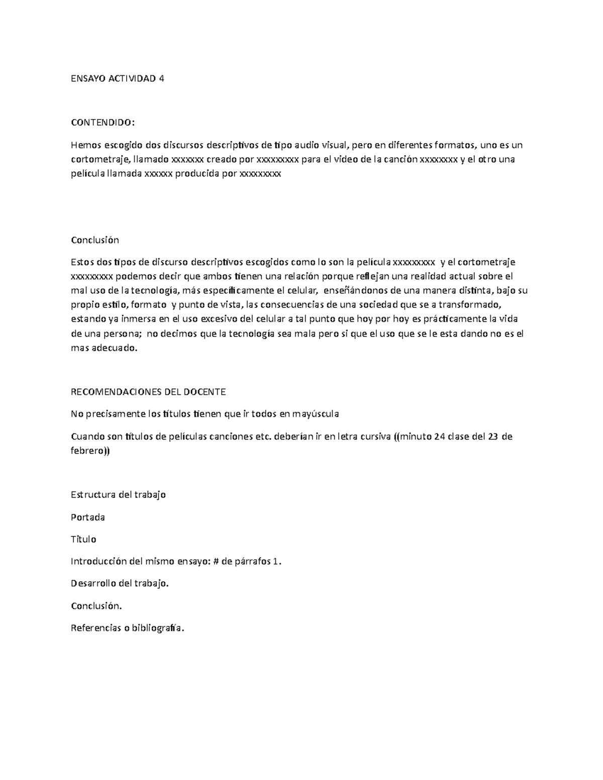 ensayo discurso descriptivo comprensión lectora - ENSAYO ACTIVIDAD 4 ...