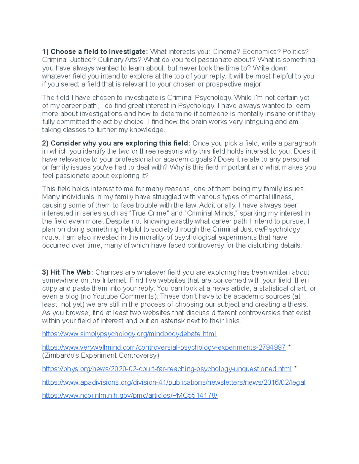 Topic Brainstorm-2 - 1) Choose a field to investigate: What interests ...