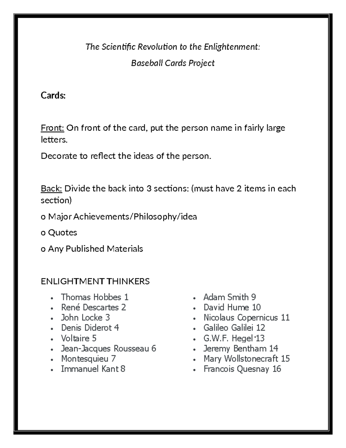 WH Baseball CARD Enlightenment - The Scientific Revolution to the ...