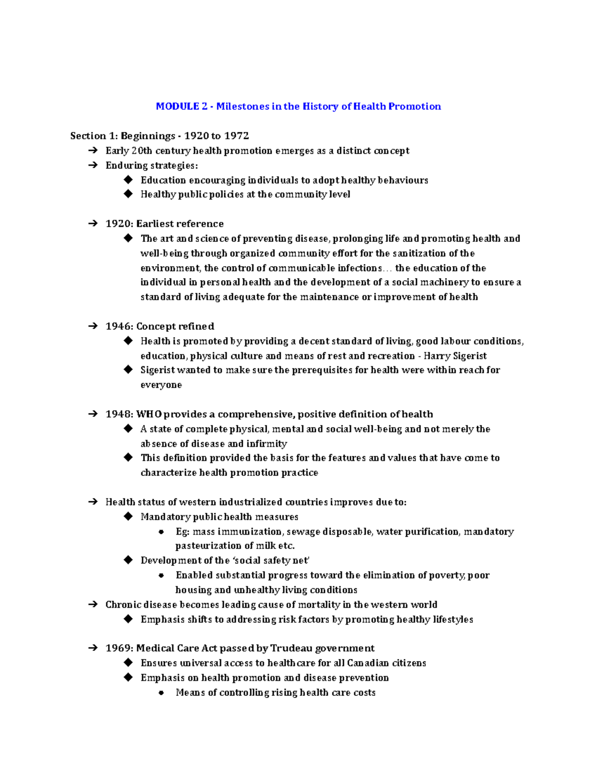 Module 2 - Milestones in the History of Health Promotion - MODULE 2 ...