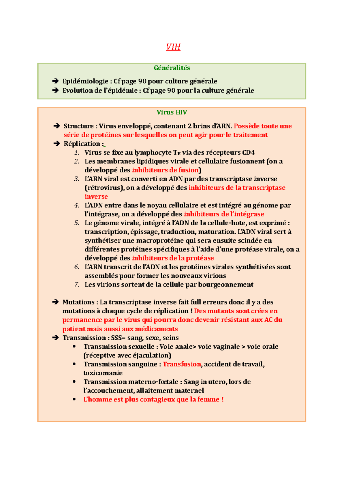 VIH - Résumé Infectiologie - VIH : Cf page 90 pour culture Evolution de ...