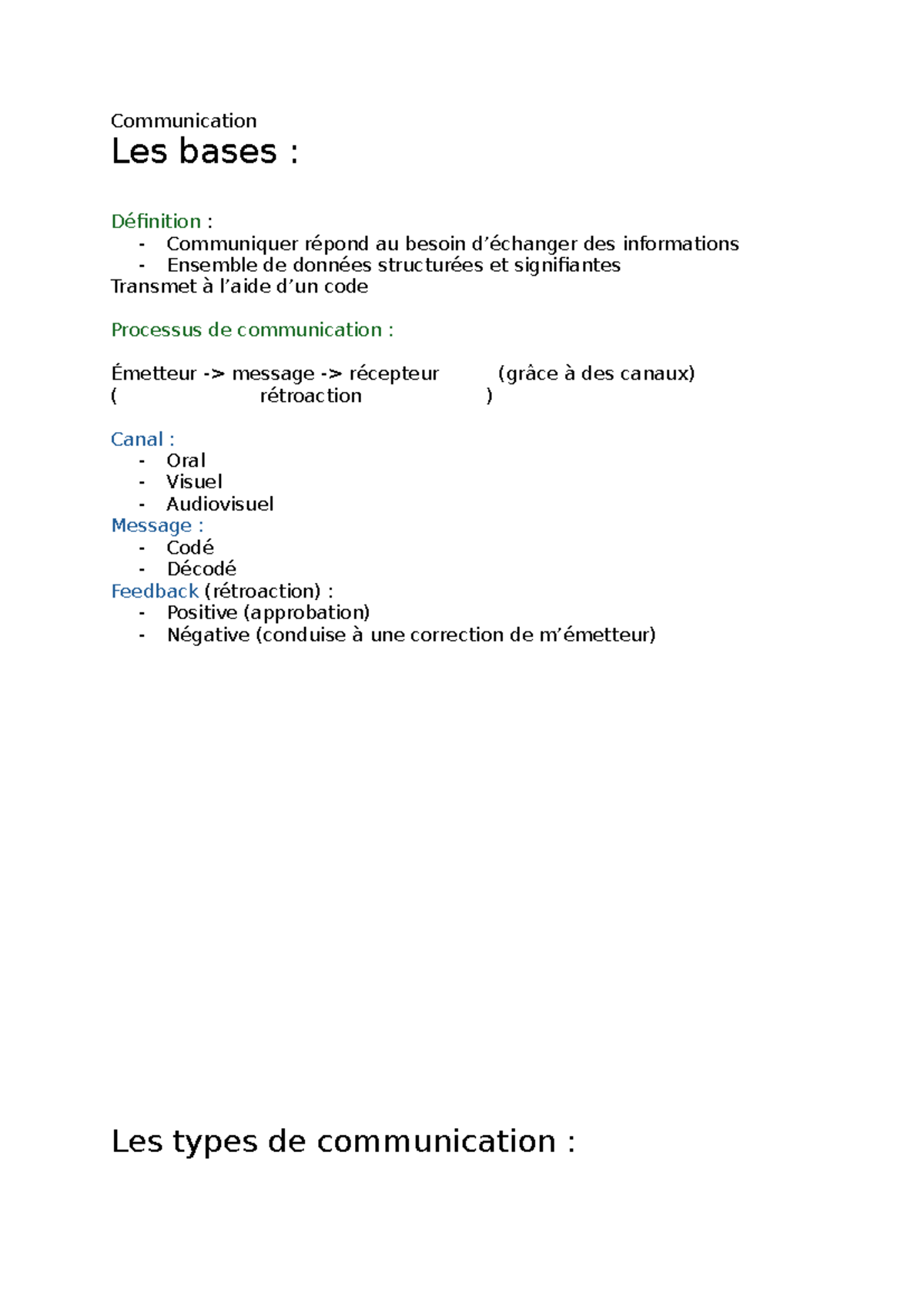 Communication fiche - Communication Les bases : Définition ...