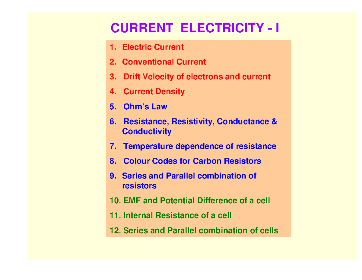 2m Current Electricity - CURRENT ELECTRICITY - I Electric Current ...