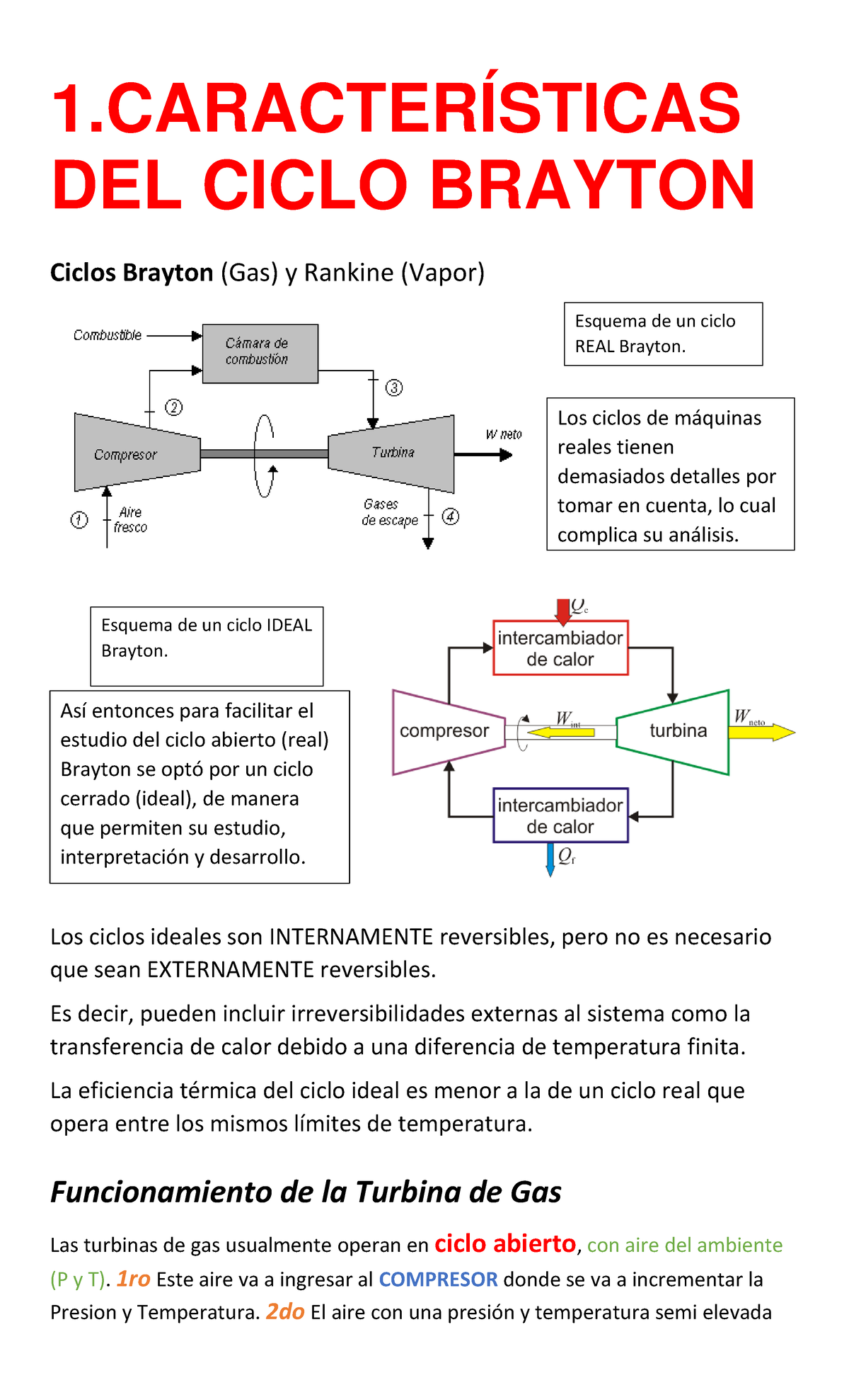 Turbo examen - resumen facilito - 1ÍSTICAS DEL CICLO BRAYTON Ciclos ...