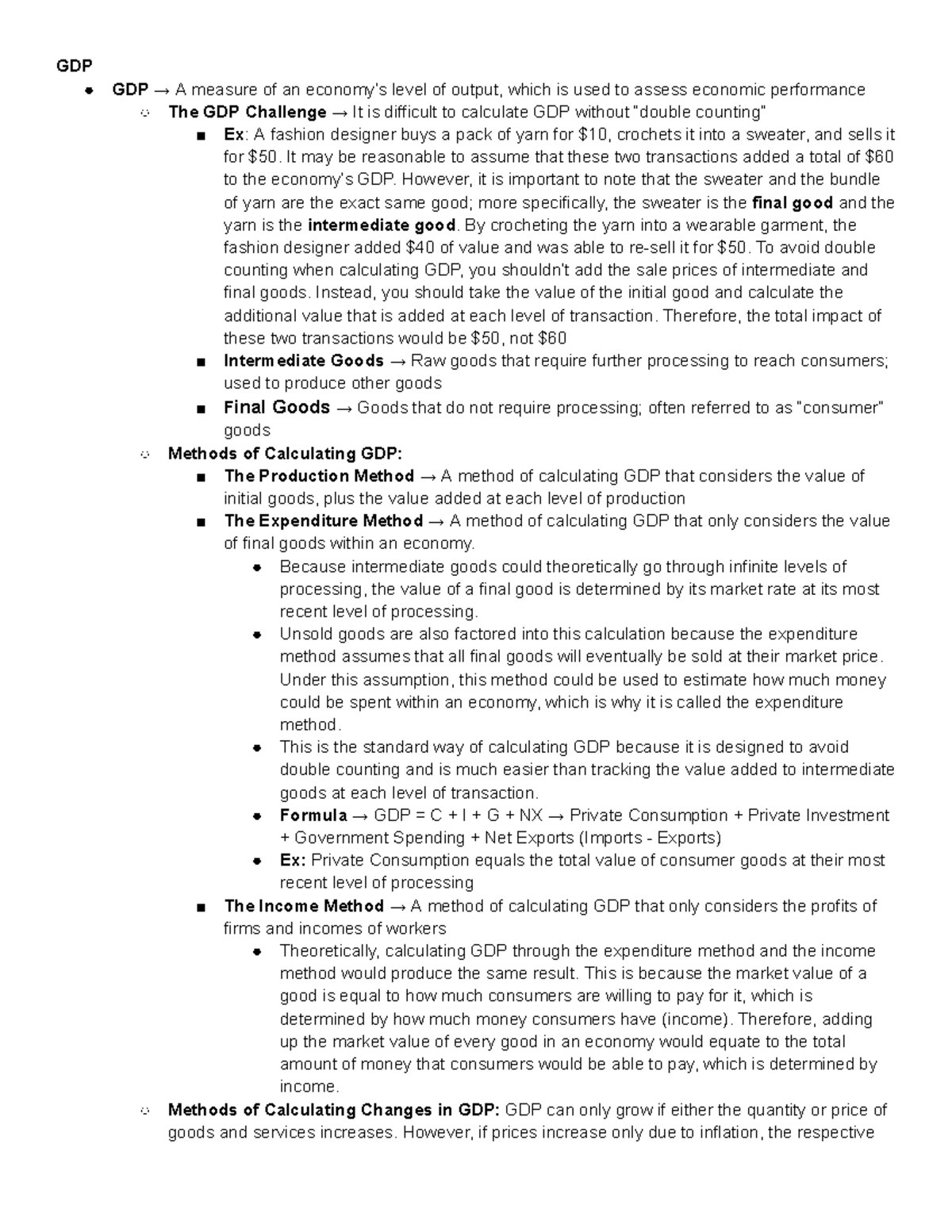 MGT 100: GDP Notes - GDP GDP → A measure of an economy’s level of ...
