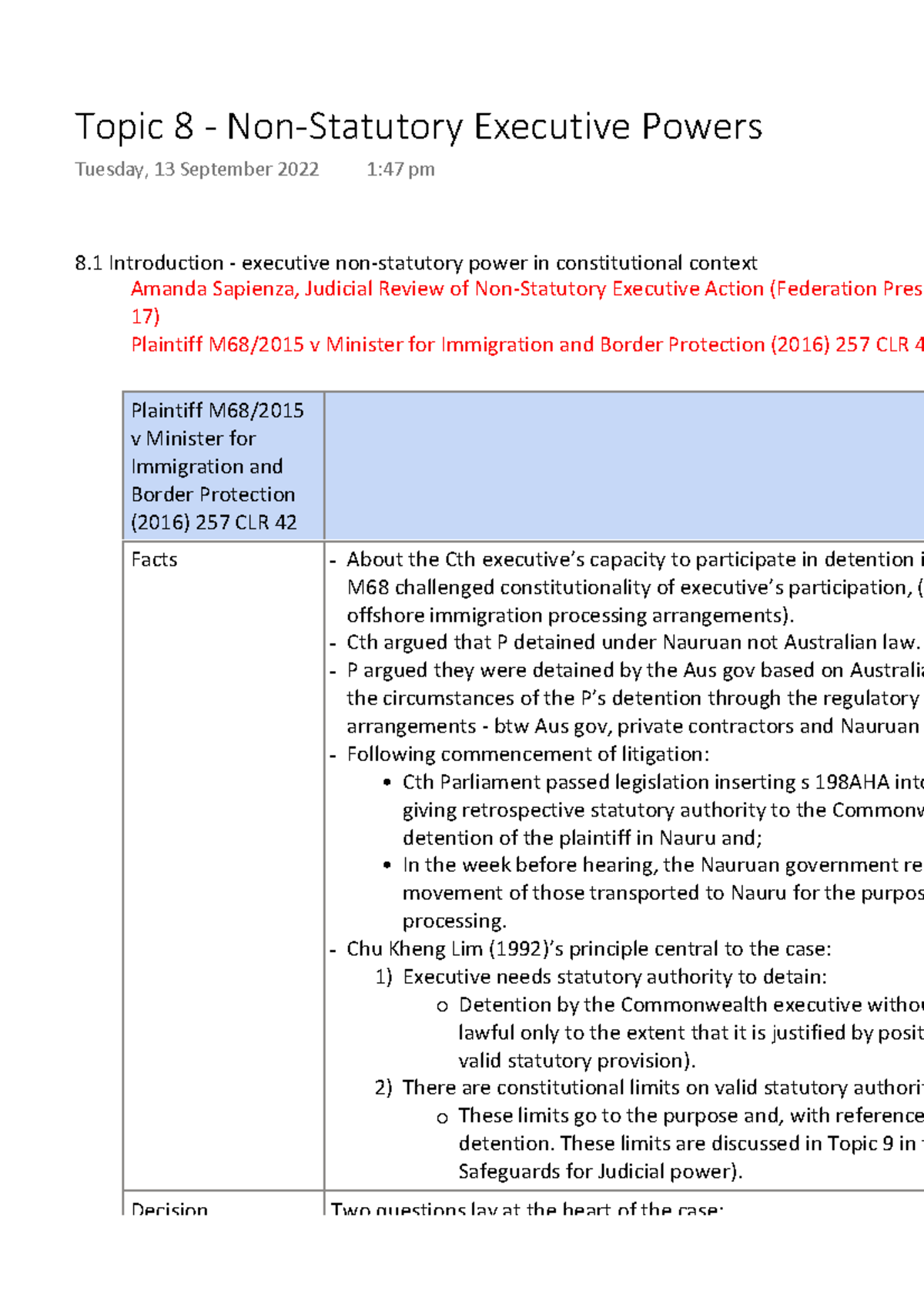Topic 8 - Non-Statutory Executive Powers - 8 Introduction - executive ...