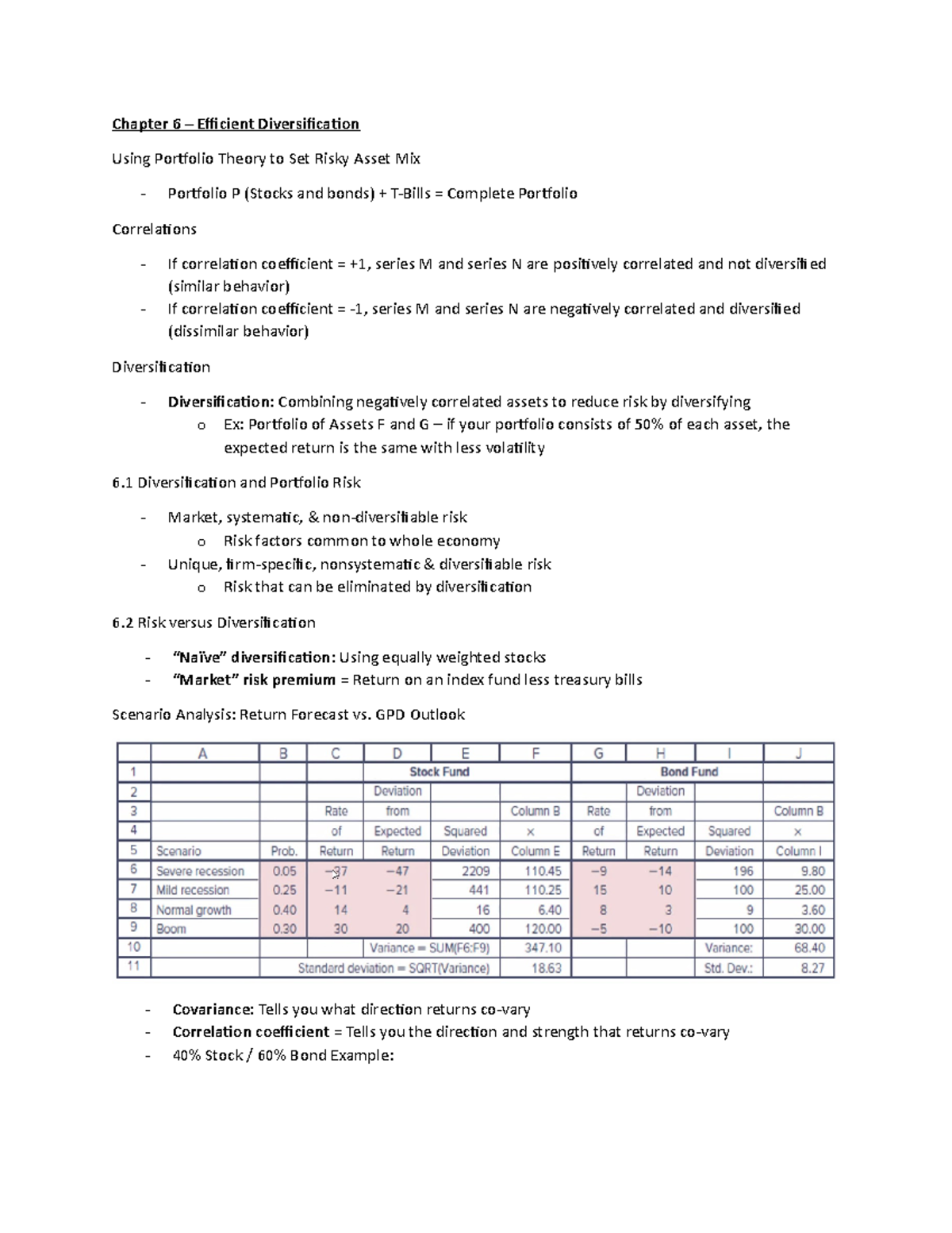 FIN 352 Chapter 6 - Professor Jim Kelleher - Chapter 6 – Efficient Diversification Using ...