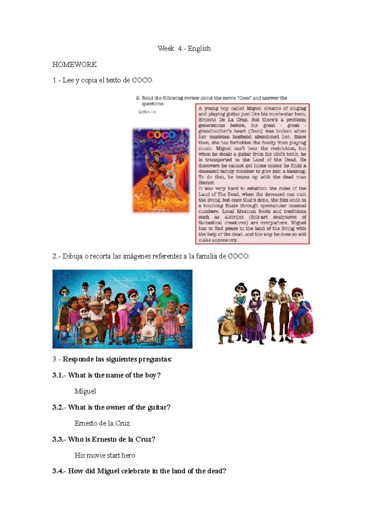 Week 4 English - Practica - Week 4.- English HOMEWORK 1.- Lee y copia ...