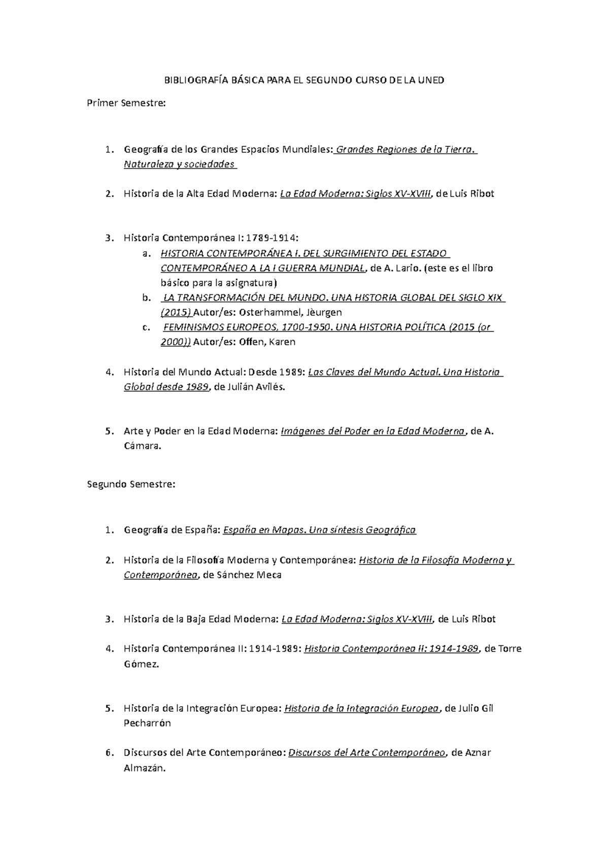 Lista De La Bibliografía Básica Bibliografía Básica Para El Segundo
