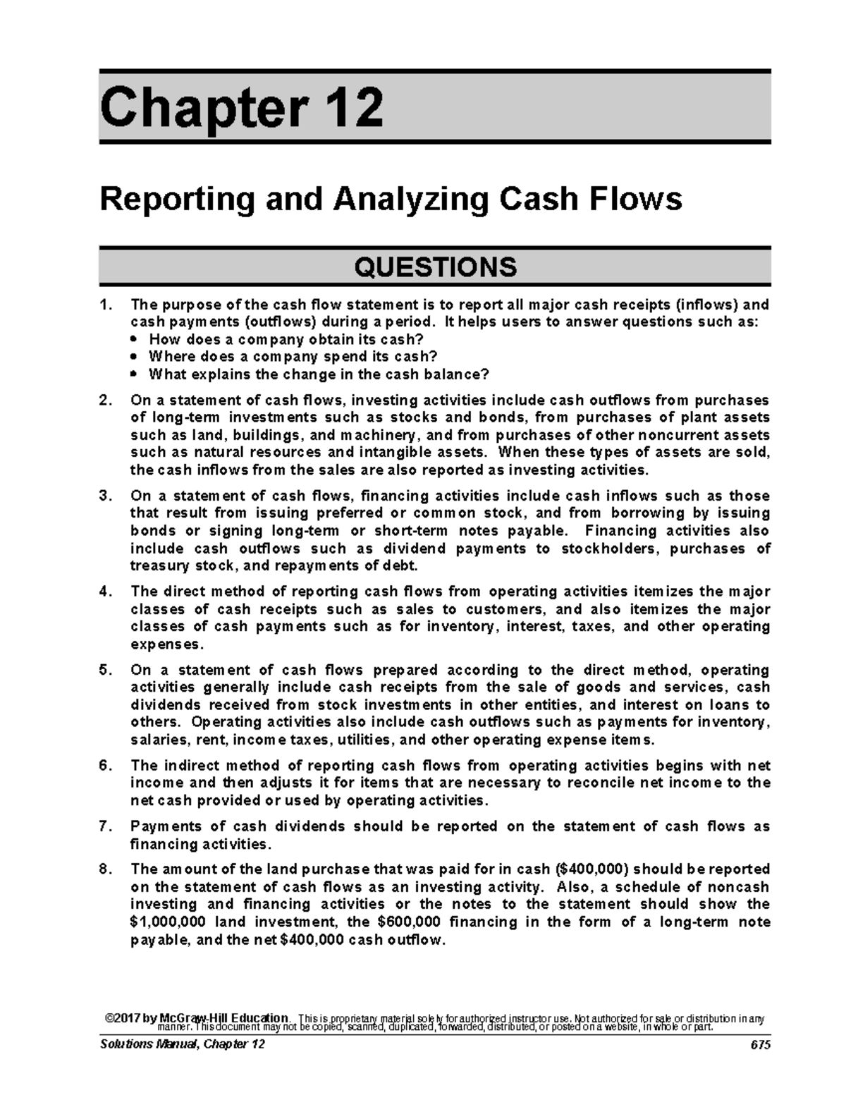 X12 Wild FA 8e SM 0675-0734 - Chapter 12 Reporting and Analyzing Cash ...