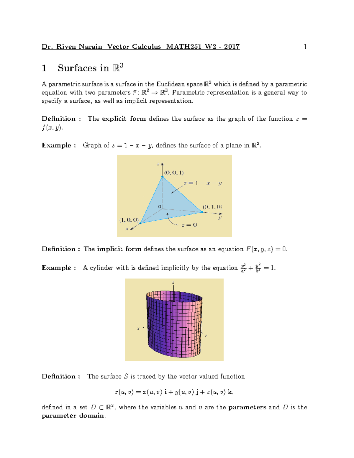 Parametric Surfaces - Dr. Riven Narain Vector Calculus MATH251 W2 ...