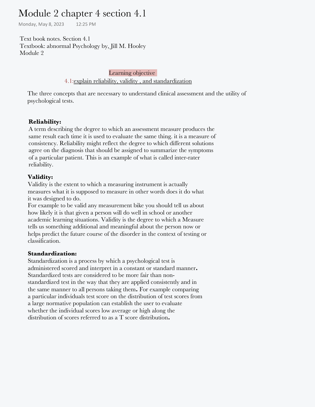 Module 2 Chapter 4 Section 41 Text Book Notes Section 4 Textbook Abnormal Psychology By