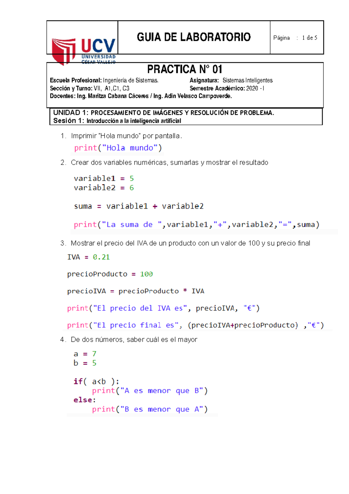 Sesion 1 Practica 1 - Programacion - PRACTICA N° 01 Escuela Profesional ...
