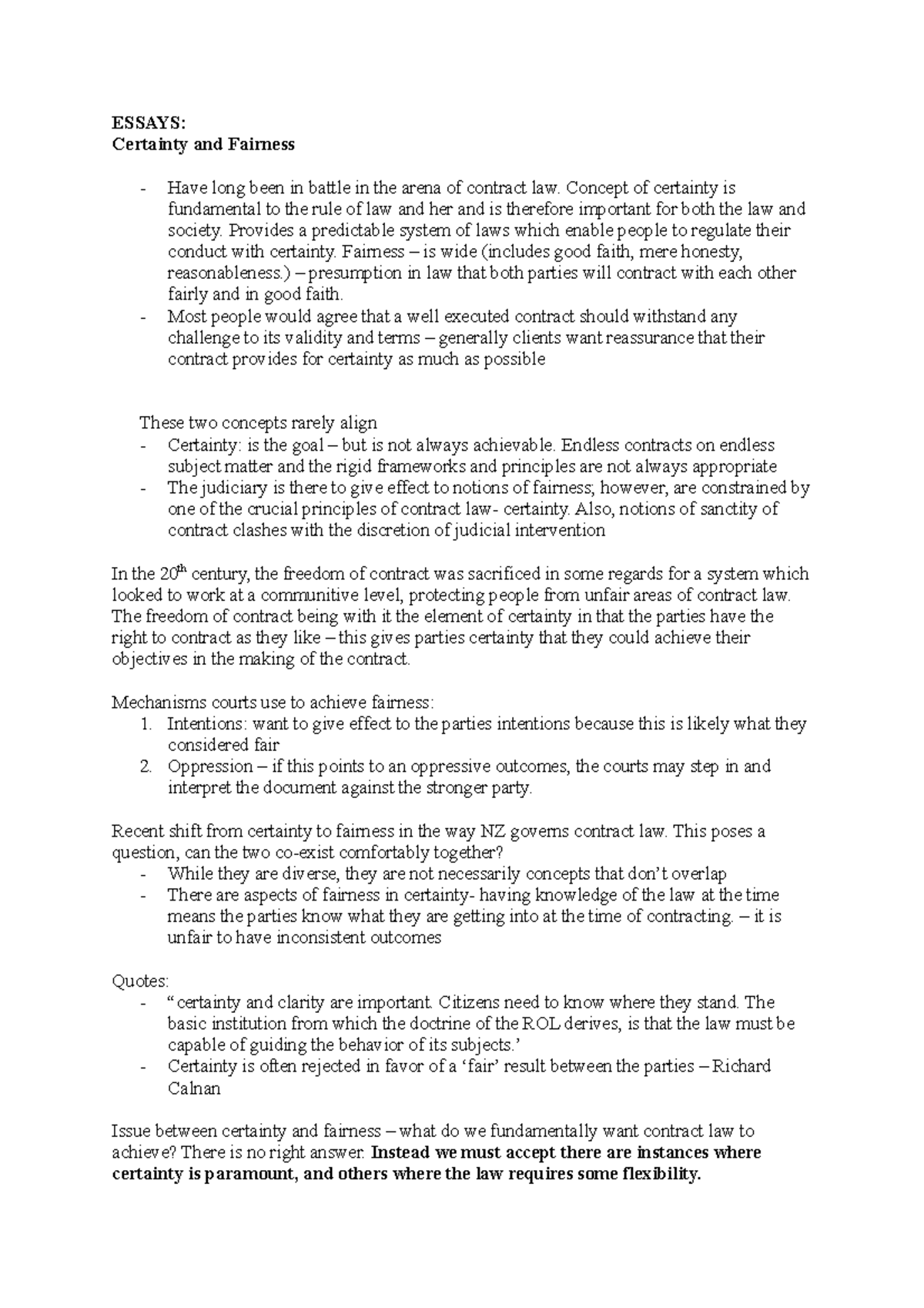 Fairness & Certainty Essay - ESSAYS: Certainty and Fairness Have long ...