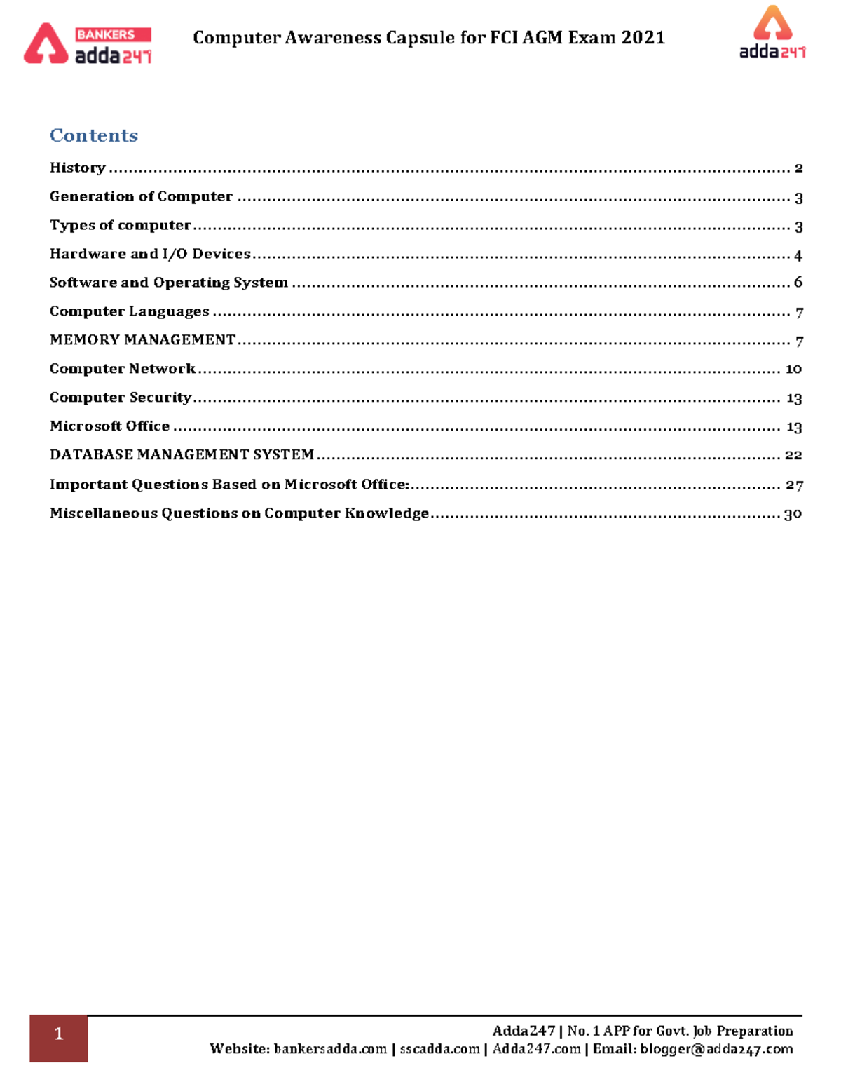 Computer - Management Notes - 1 Adda247 | No. 1 APP for Govt. Job ...