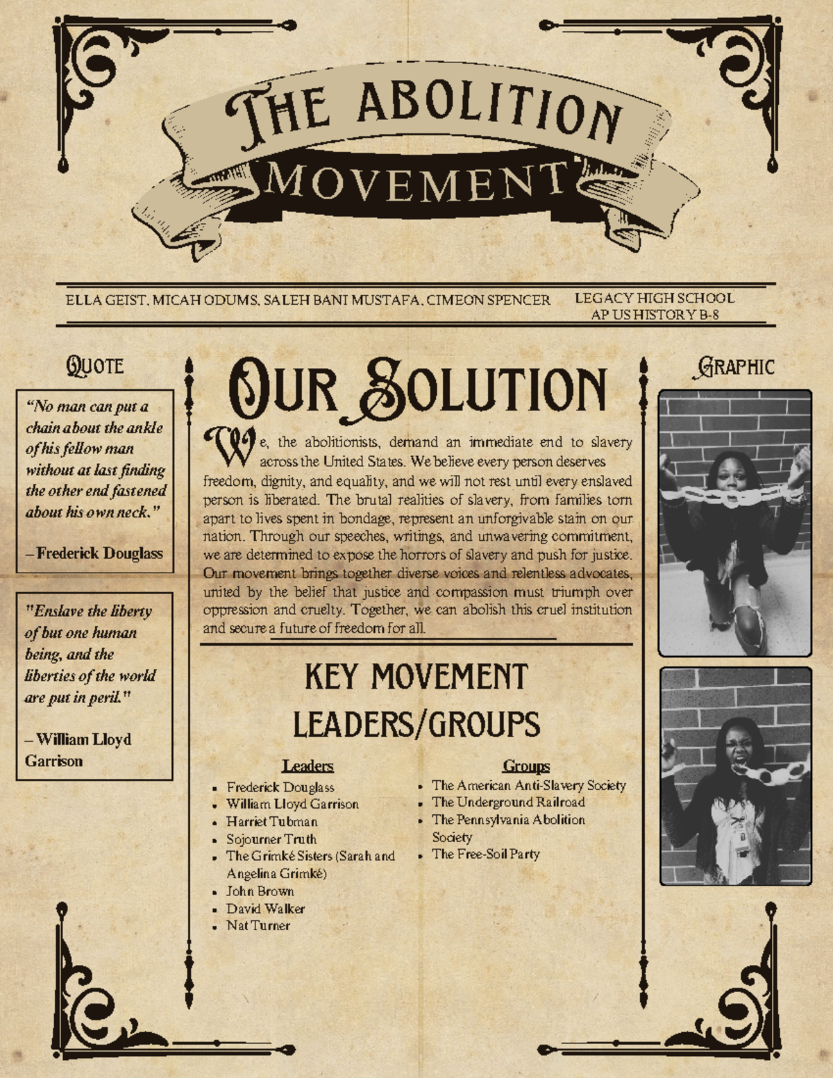 The Abolition Movement Flyer - Frederick Douglass William Lloyd ...
