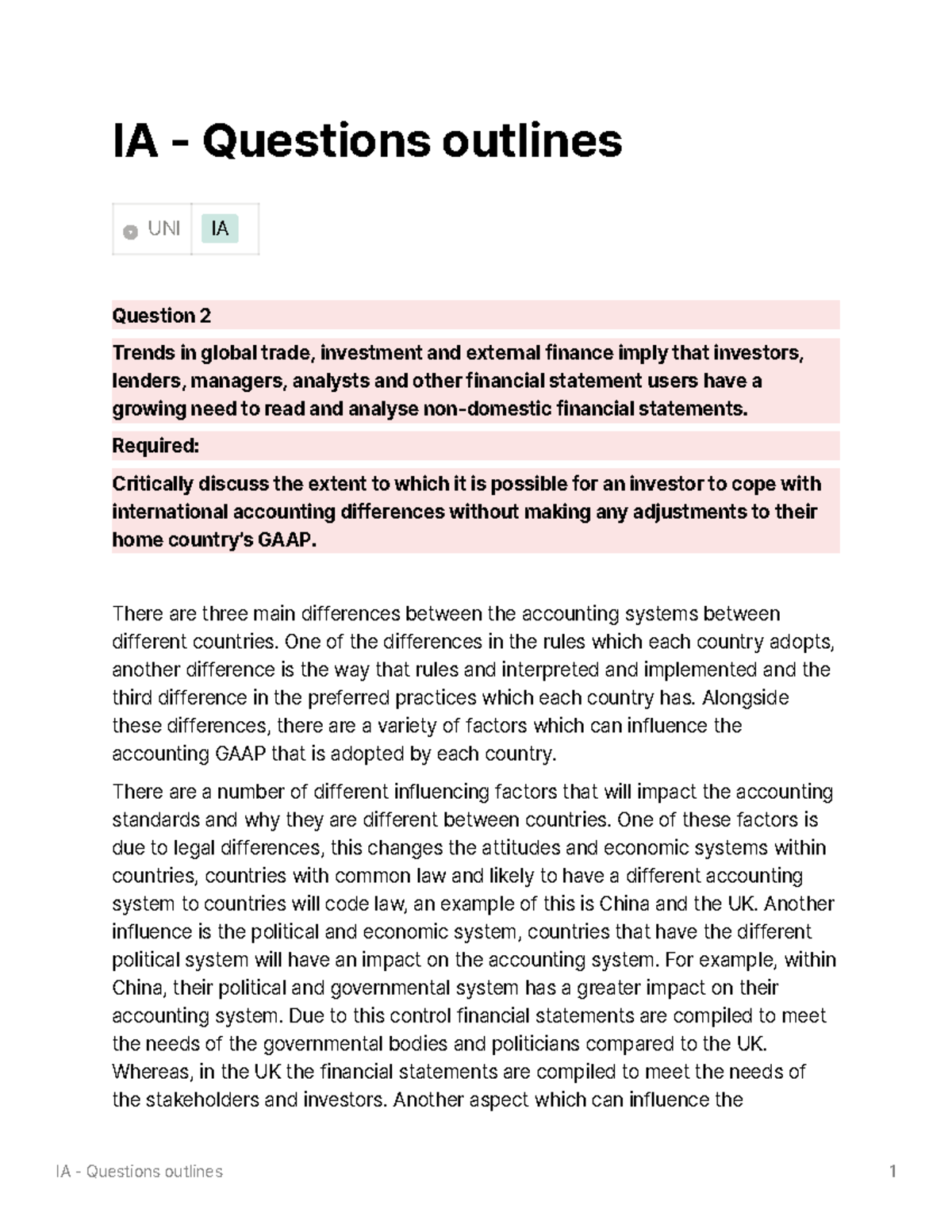 IA - Questions outlines - Required: Critically discuss the extent to ...