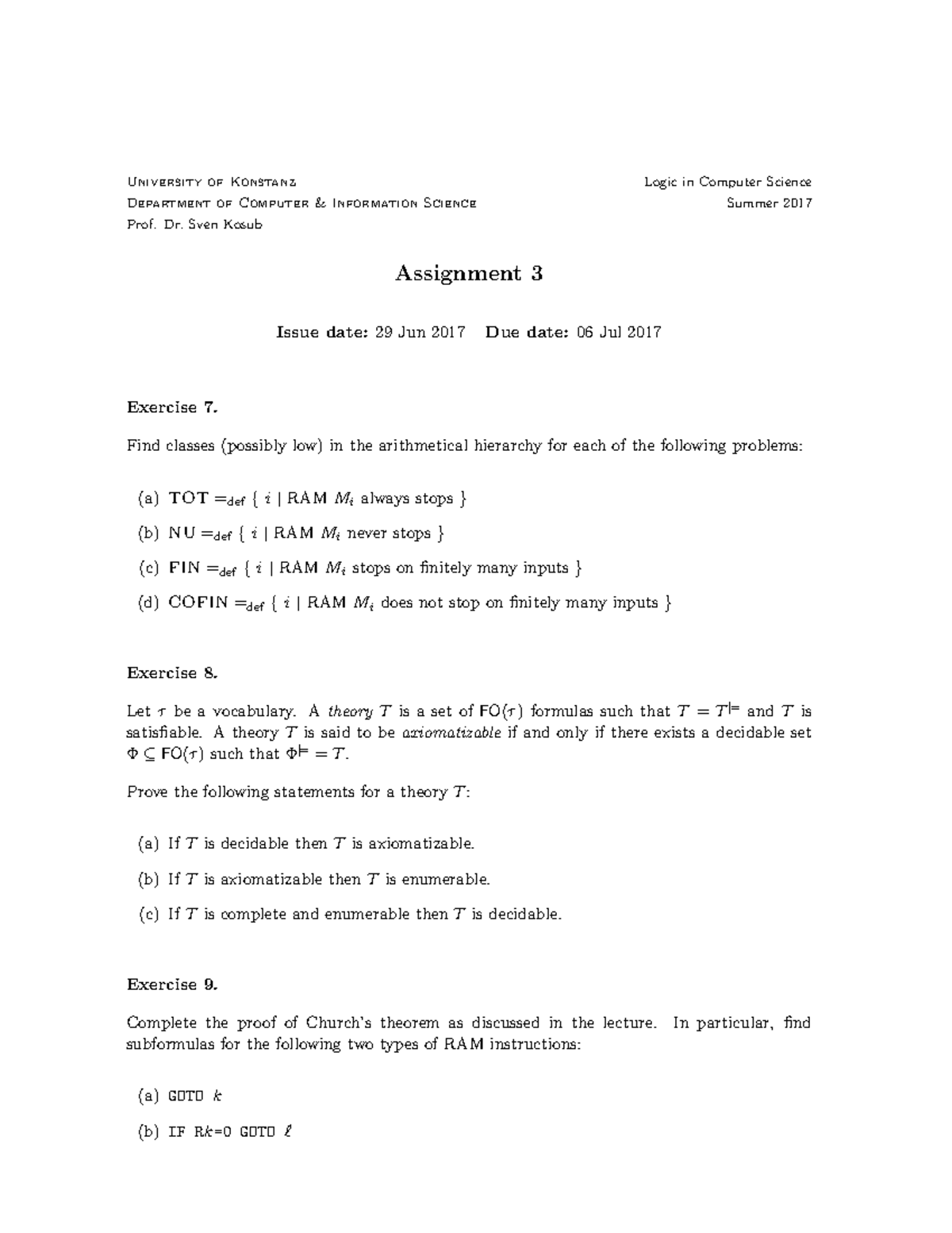 Assignment 3 Logic In Computer Science University Of Konstanz Logic In Computer Science 