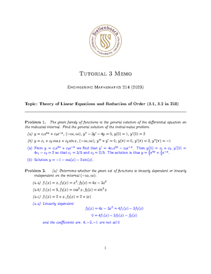 Memo1 - tut memo - Tutorial 1 Memo Engineering Mathematics 214 (2022) Topic: Exact Equations ...