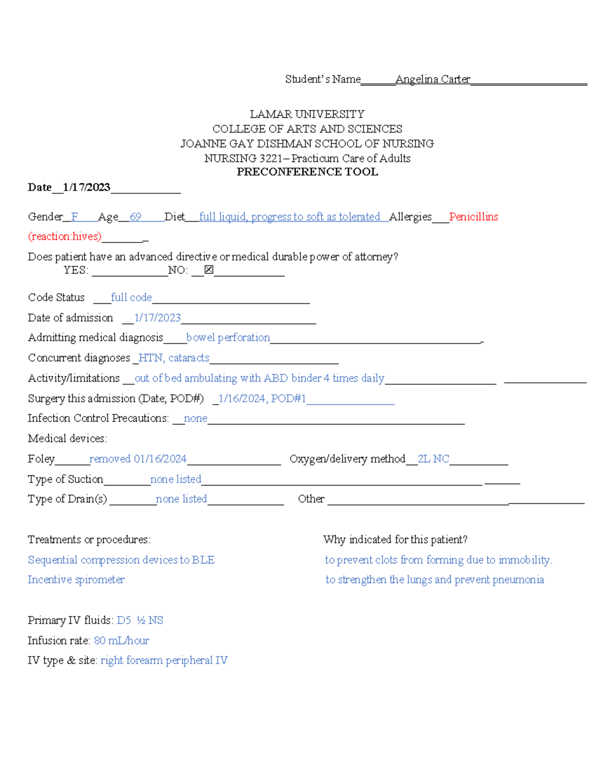 Hemicoloctomy Assignment - Student’s Name______Angelina Carter ...