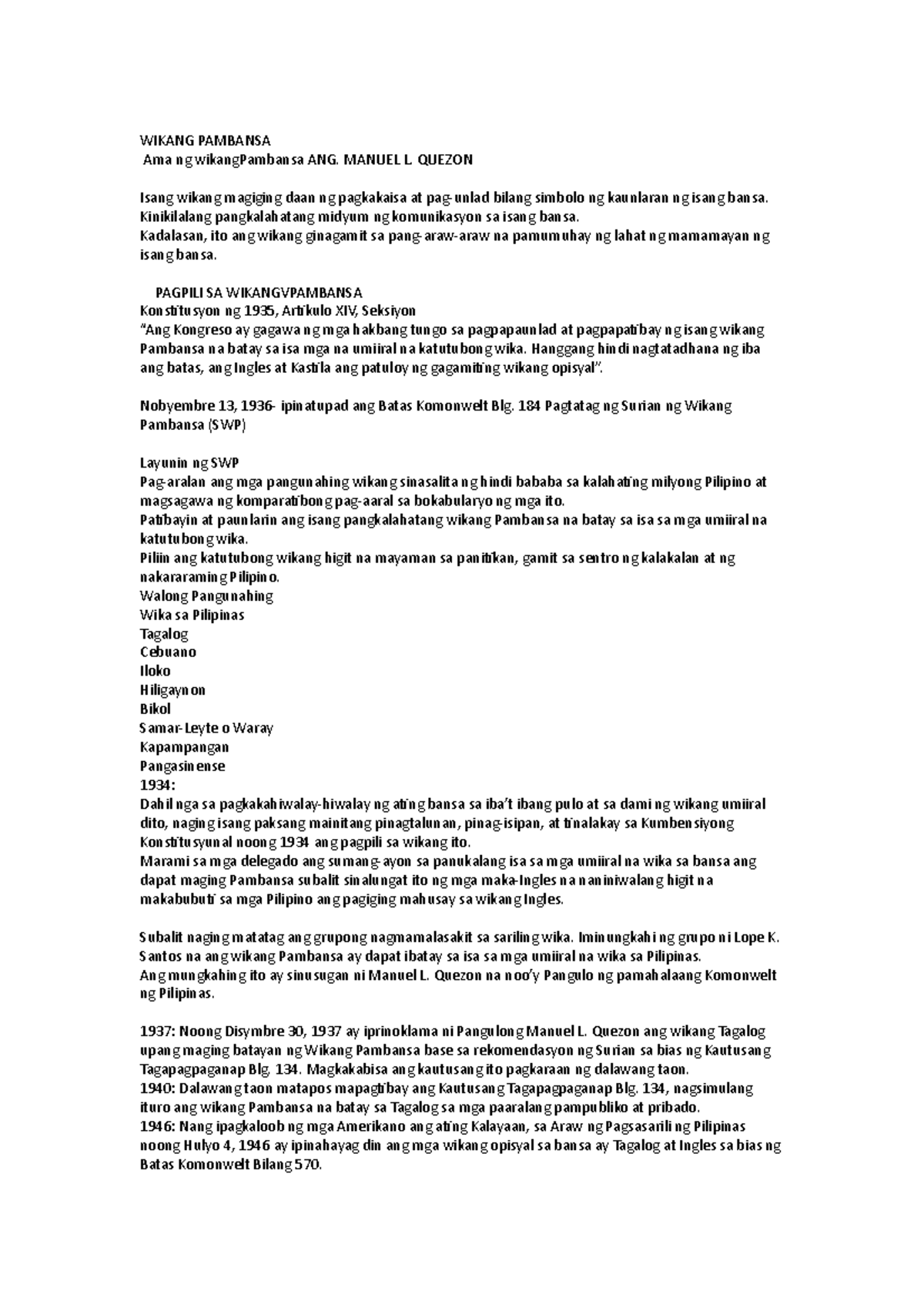 Wikang Pambansa - mwe - WIKANG PAMBANSA Ama ng wikangPambansa ANG ...