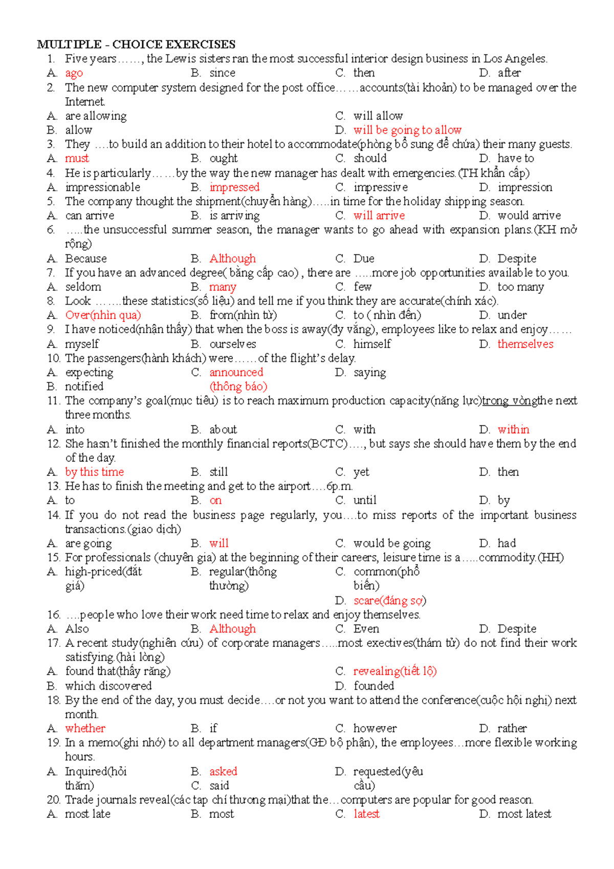 CB2- Multiple- Choice - Bài tập lựa chọn câu hỏi phù hợp theo từng unit ...
