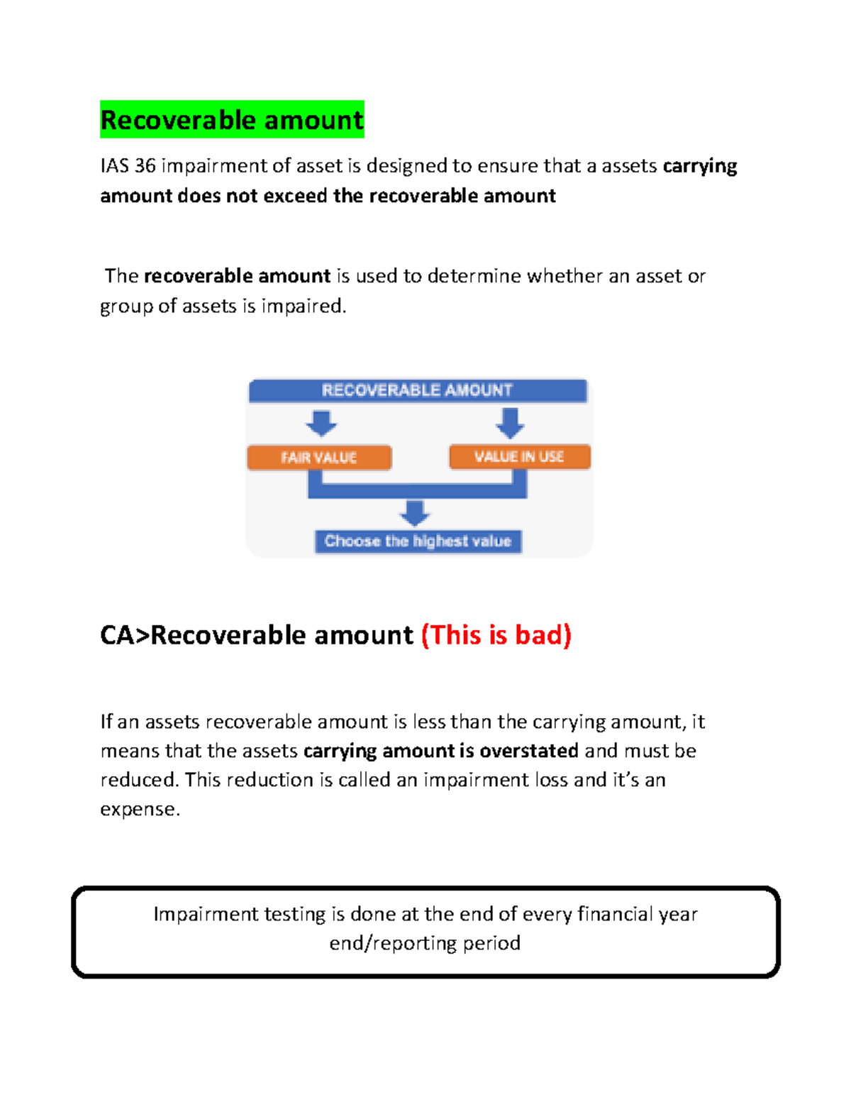 Bacc 300 impairement assets - Recoverable amount IAS 36 impairment of ...