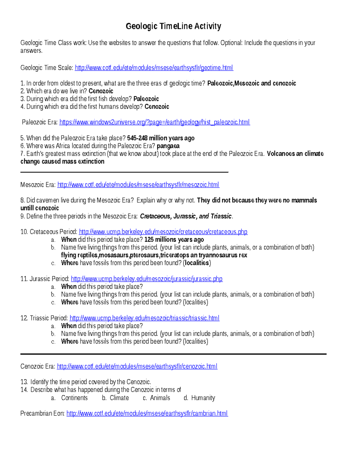 Geologic Timeline Webquest-1 - Geologic TimeLine Activity Geologic Time ...
