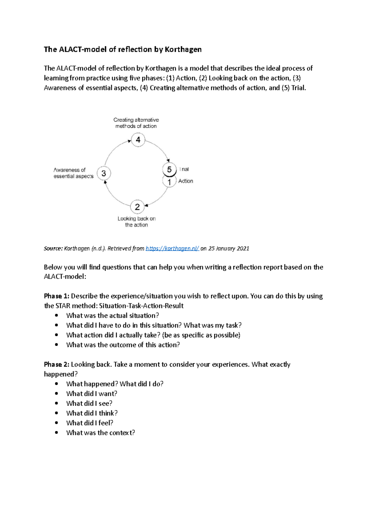 Hand-out Alact reflection model - The ALACT-model of reflection by ...