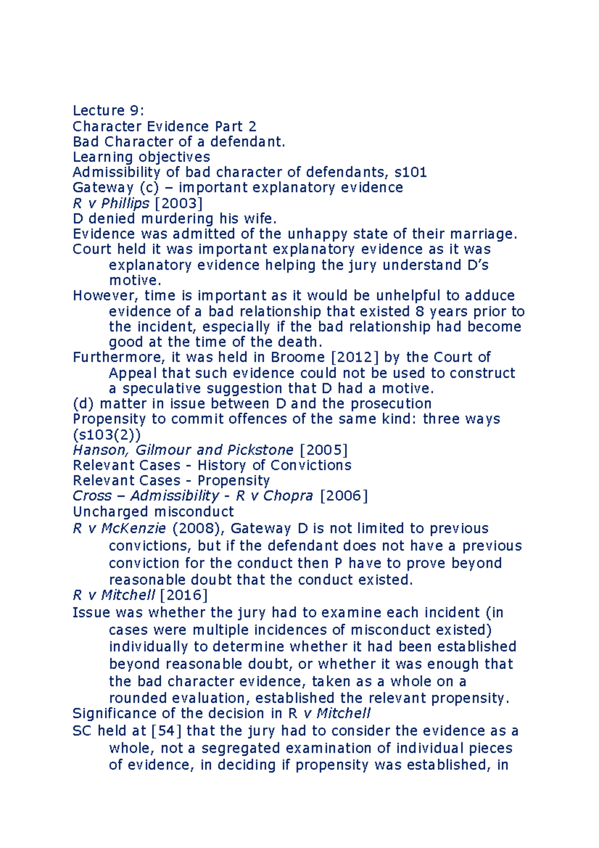 Lecture 9 - Lecture 9: Character Evidence Part 2 Bad Character of a ...