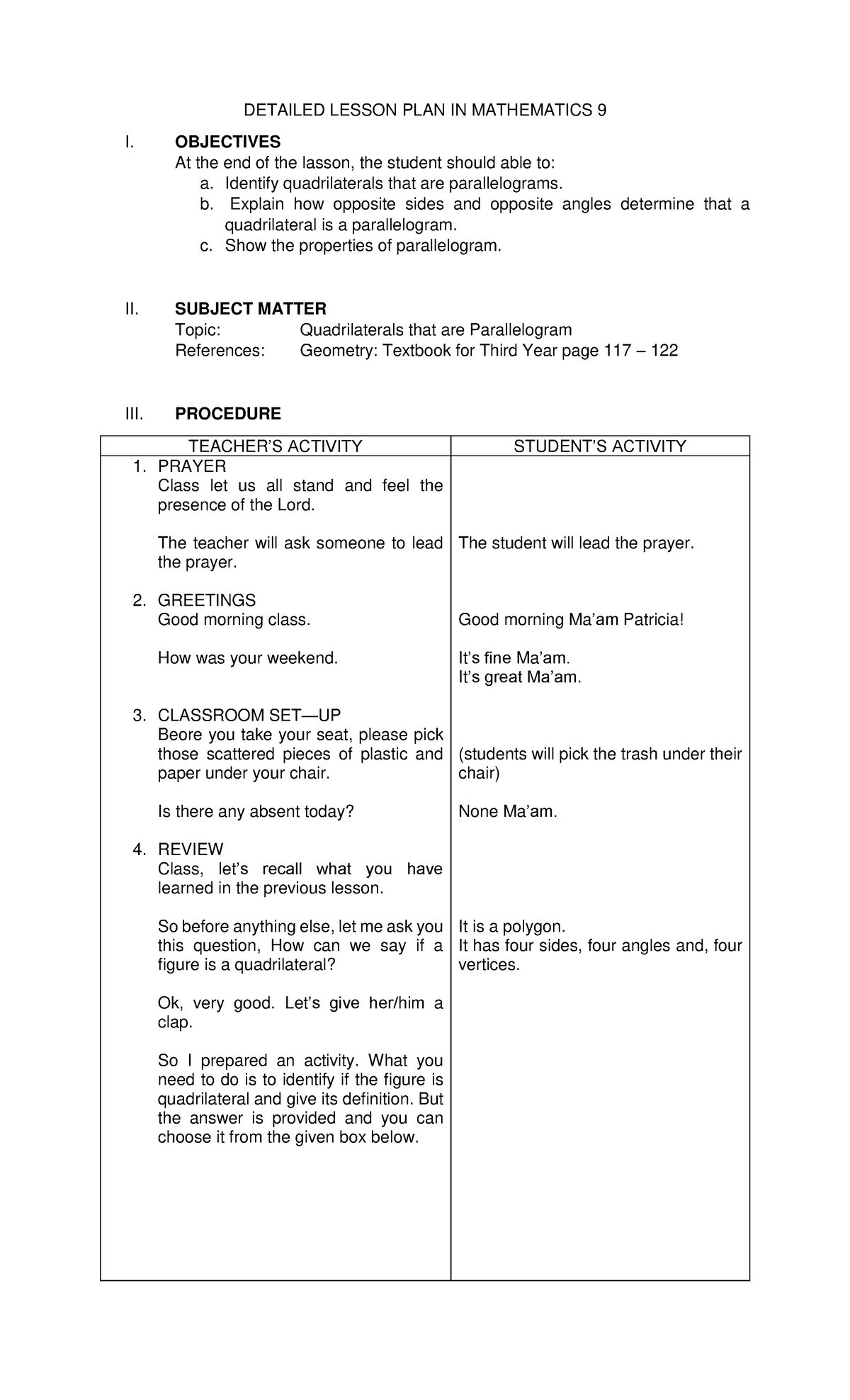 Detailed Lesson PLAN IN Mathematics 9 - DETAILED LESSON PLAN IN ...