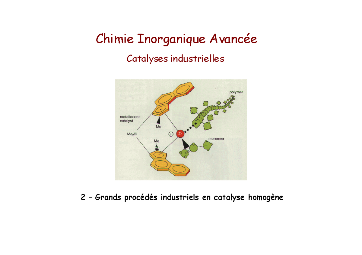 Chimie Inorganique Avancée - Chimie Inorganique Avancée Catalyses ...