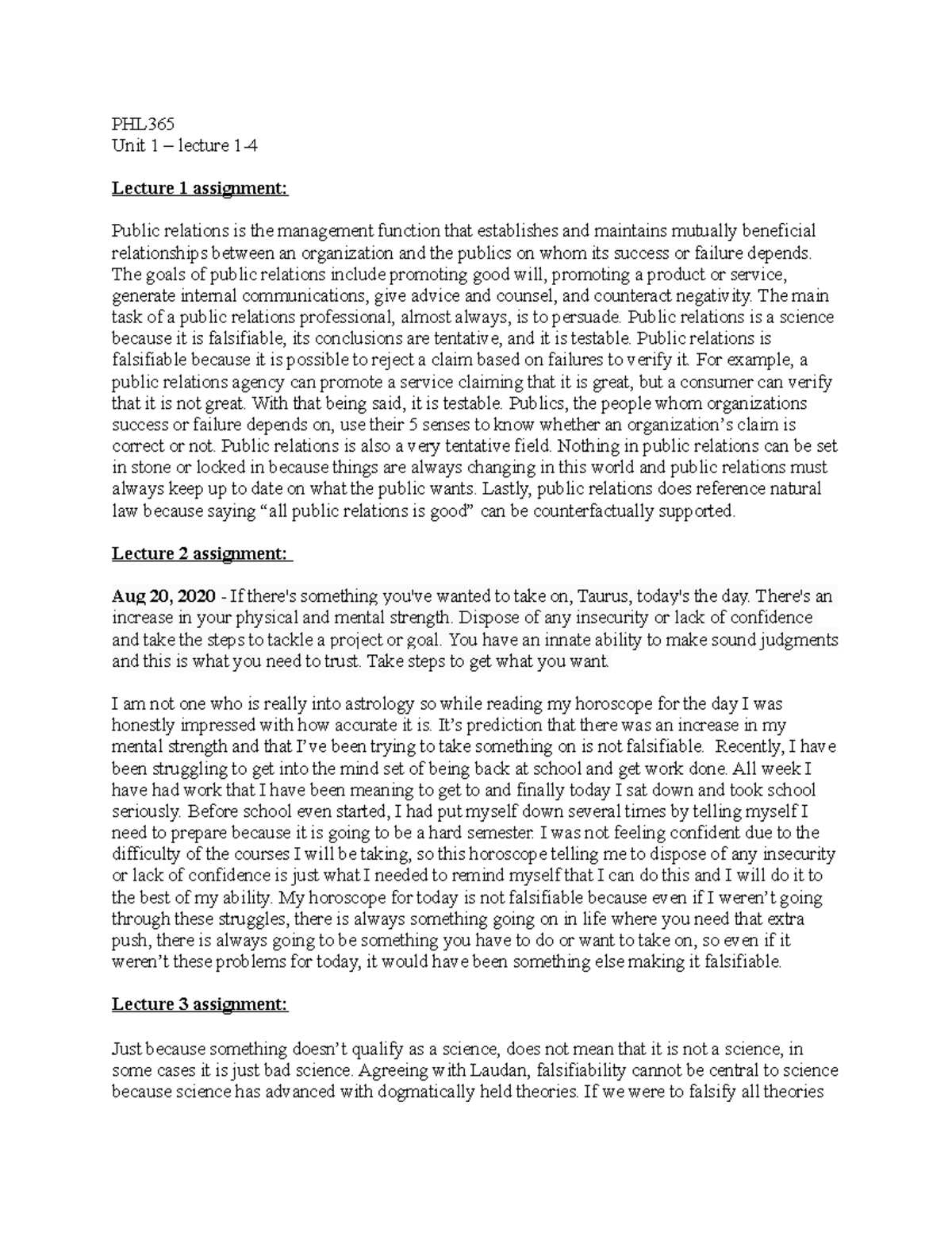 Phl 365 Unit 1 This Is The Unit 1 Assignment Which Includes Lecture 1