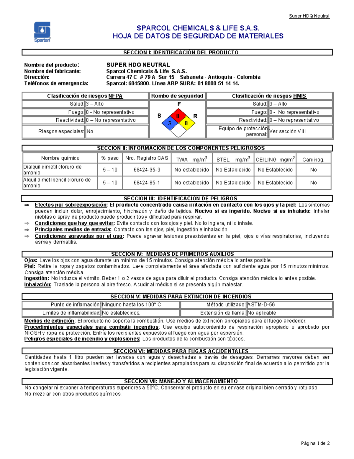 Super HDQ Neutral Hde S - Super HDQ Neutral Página 1 de 2 SPARCOL ...
