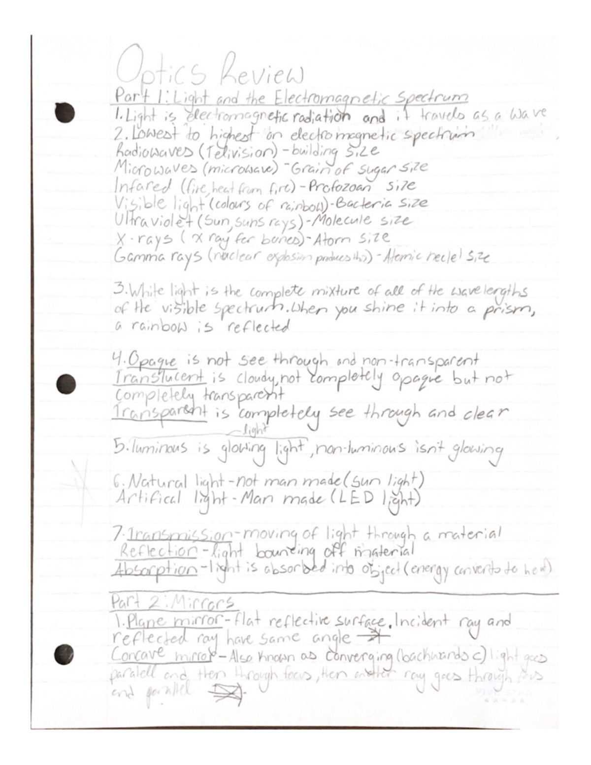 Optics Review - SNC2D - Studocu