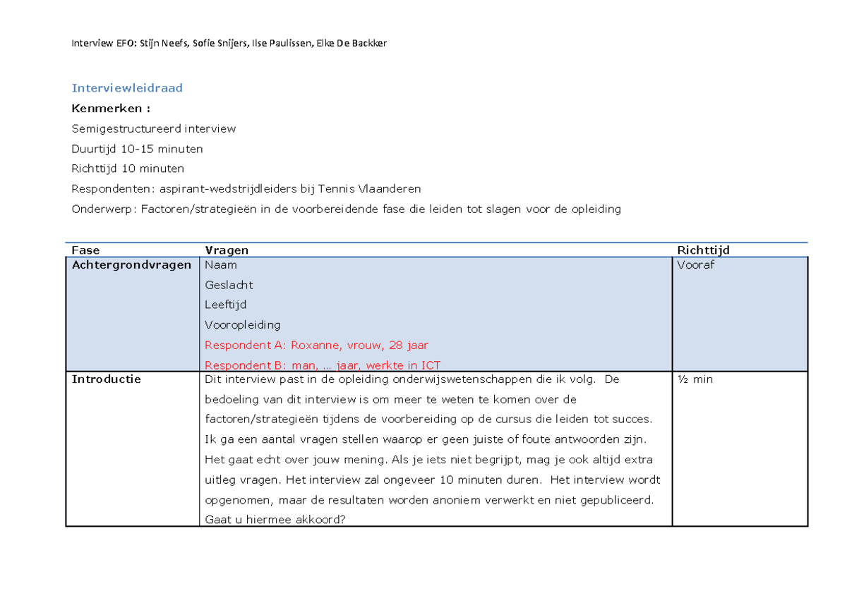 Interview efo aanvulling respondenten - Interviewleidraad Kenmerken ...