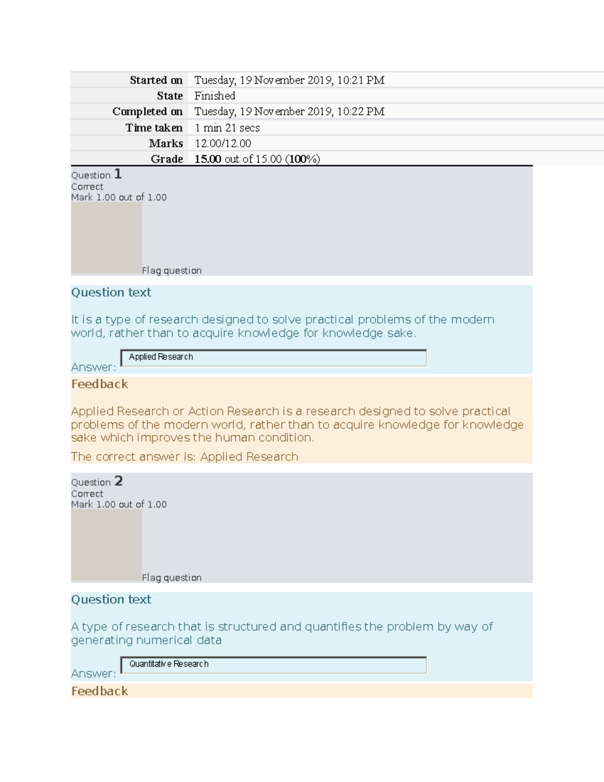 G12 research - g12 rsch quizzes - Started on Tuesday, 19 November 2019 ...