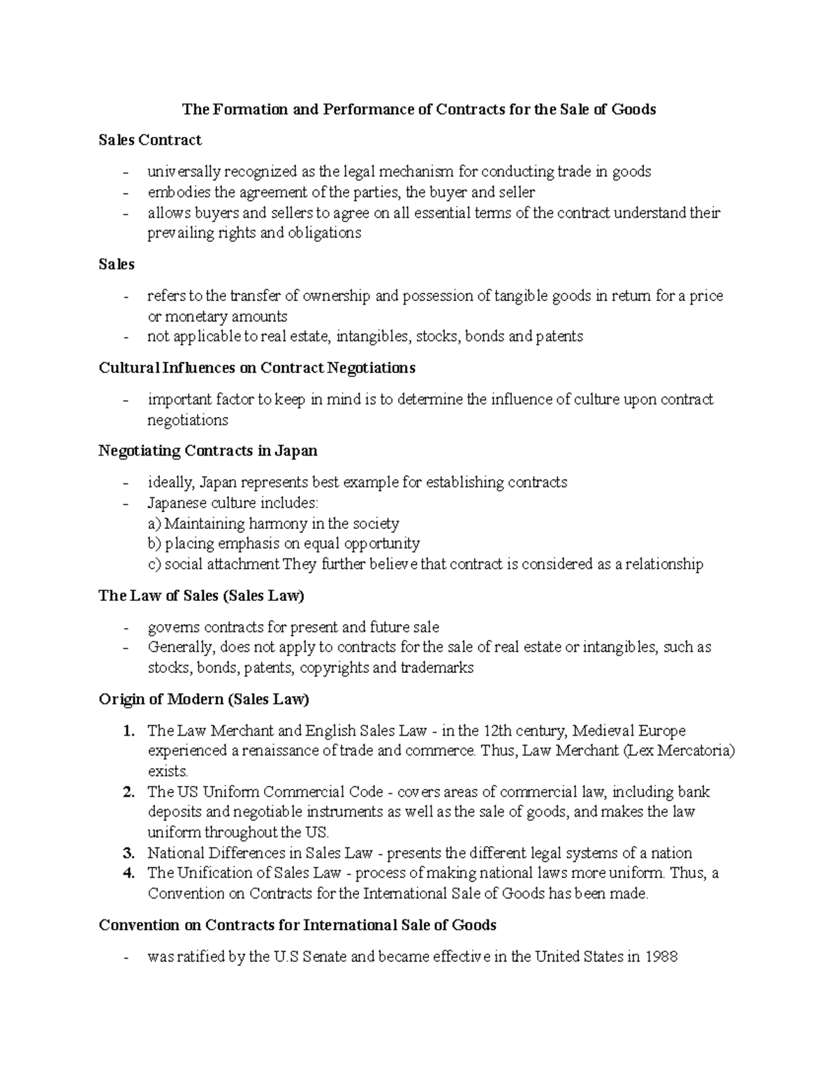The Formation and Performance of Contracts for the Sale of Goods - The ...