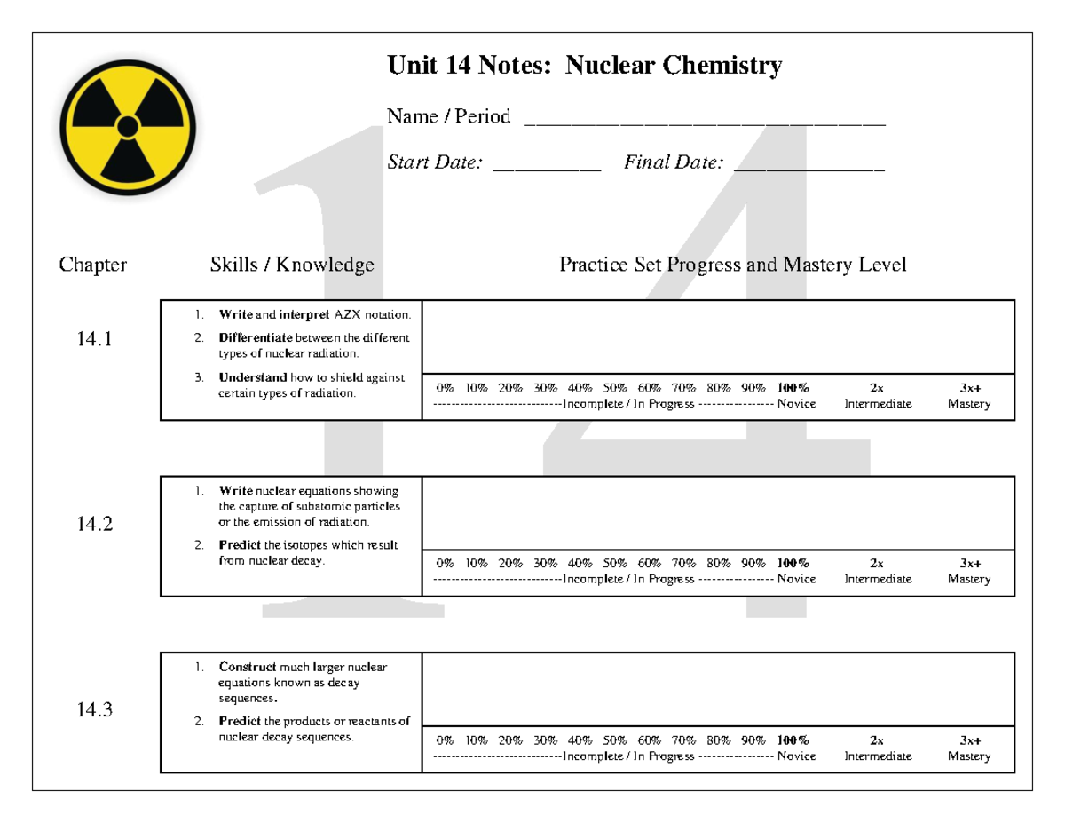 Unit 14 Notes, 20-21 (Combined) - Unit 14 Notes: Nuclear Chemistry Name ...