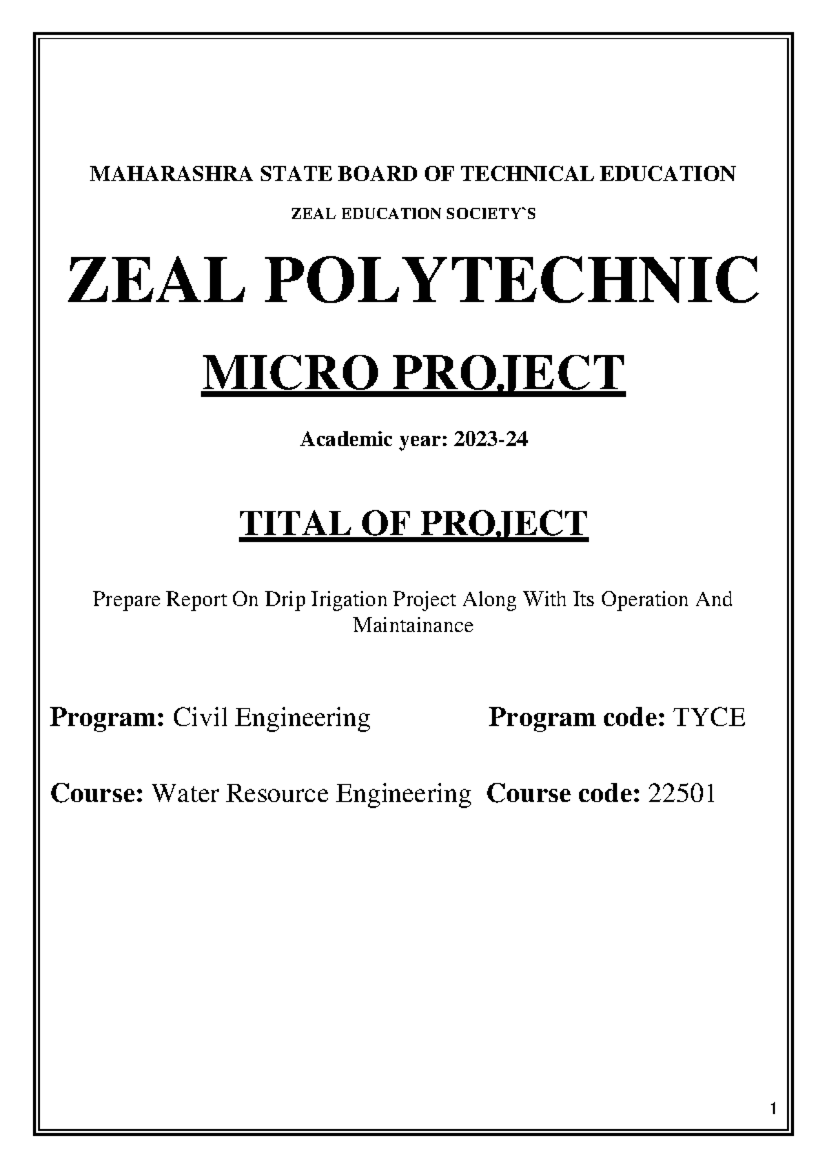 WRE Micro project - MAHARASHRA STATE BOARD OF TECHNICAL EDUCATION ZEAL ...