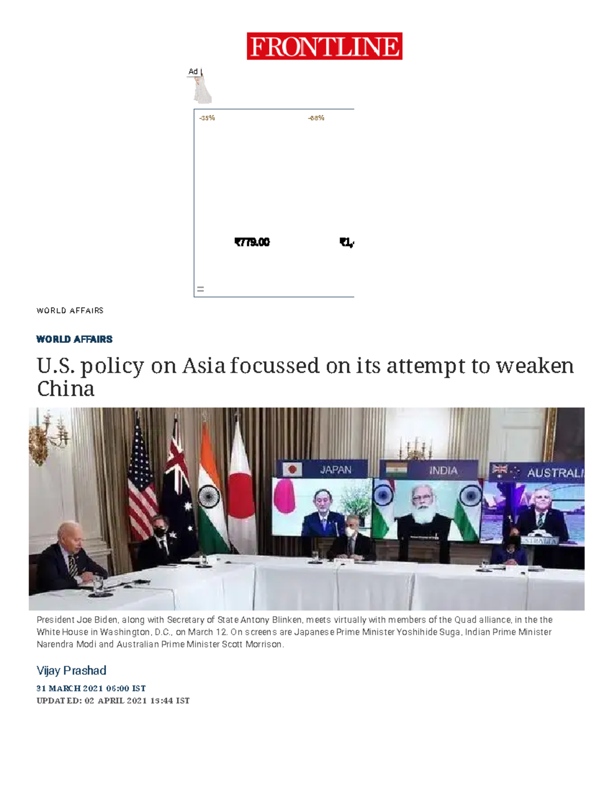 U.S. policy on Asia focussed on its attempt to weaken China - frontline ...