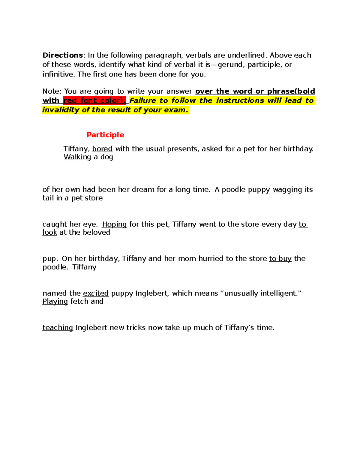 Structure of English - EXAM - Directions: In the following paragraph ...