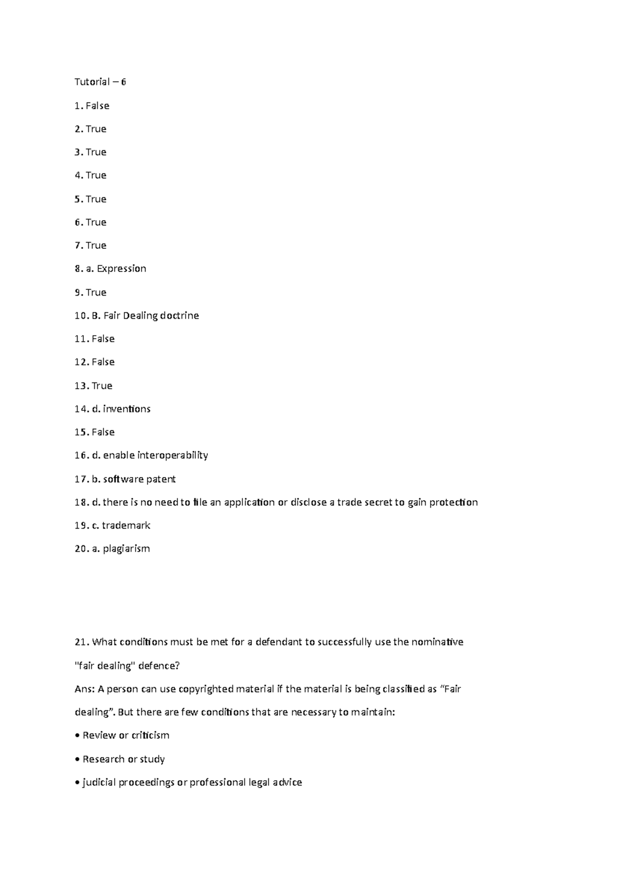 New Microsoft Word Document - Copy - Tutorial – 6 False True True True ...