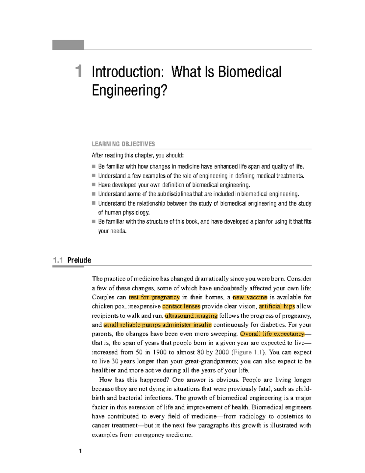 Reading HW#1 (What is BME) - 1 Introduction: What Is Biomedical Engineering? LEARNING OBJECTIVES ...