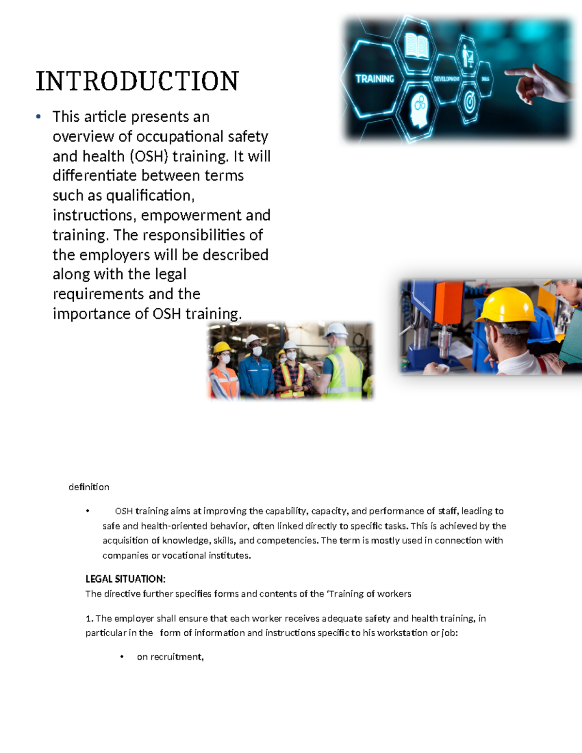 Report 423 word - definition • OSH training aims at improving the ...