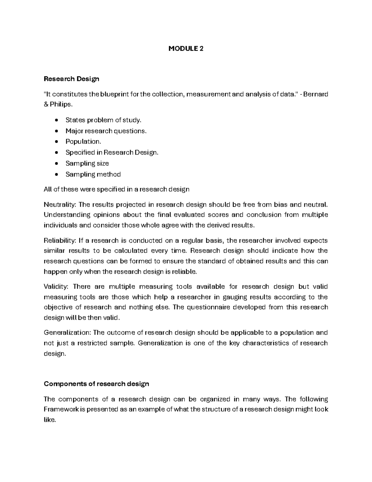 5th sem SWR module 2 - MODULE 2 Research Design "It constitutes the ...