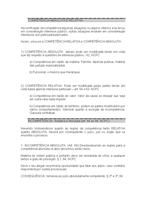 Competência - Direito processual civil parte geral - Competência: O ...