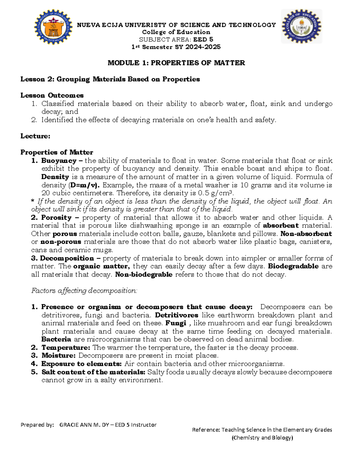 Module-1 Lesson-2 Revised.docx - College of Education SUBJECT AREA: EED ...