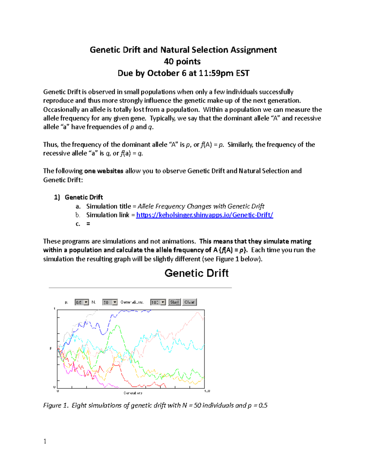 Lab #5 Assignment updated Genetic Drift - Genetic Drift and Natural ...