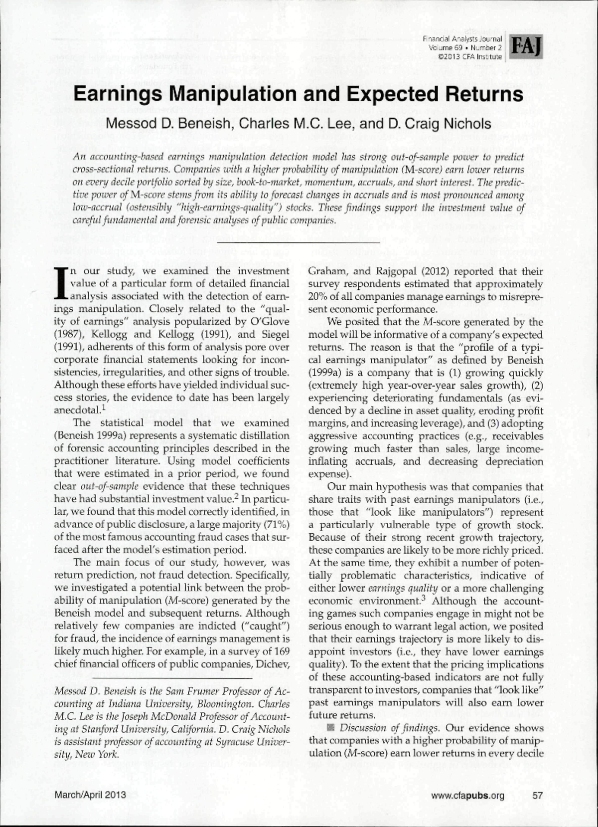 Retrieve - Financial Analysts Journal Volume 69 • Number 2 ©2013 CFA ...